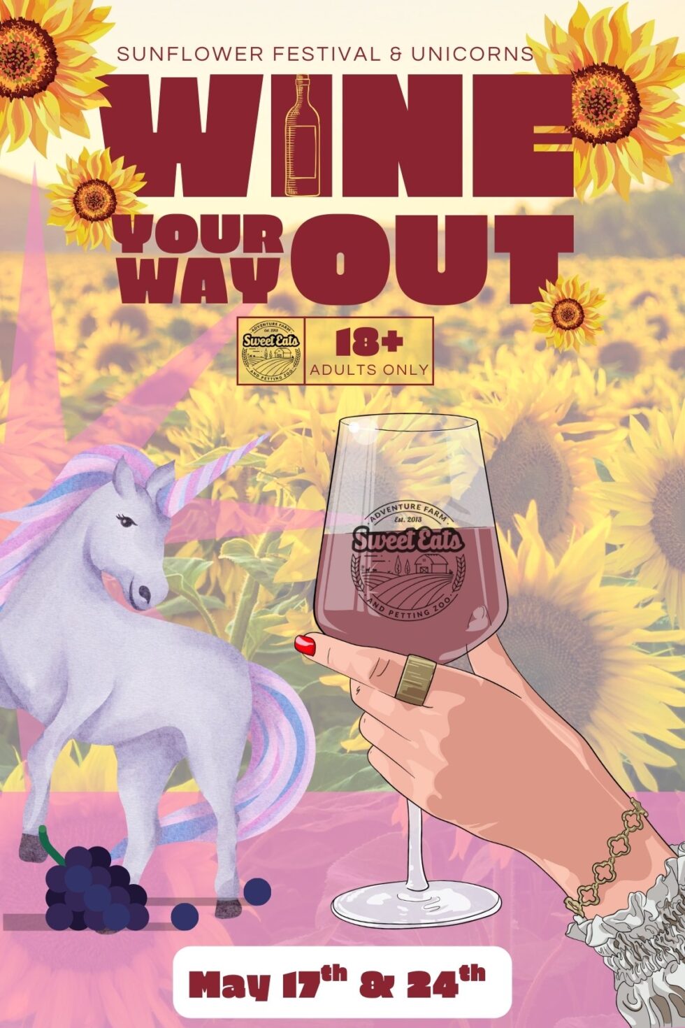 Wine Out of Sunflowers & Unicorns (18+) - Sweet Eats Adventure Farm